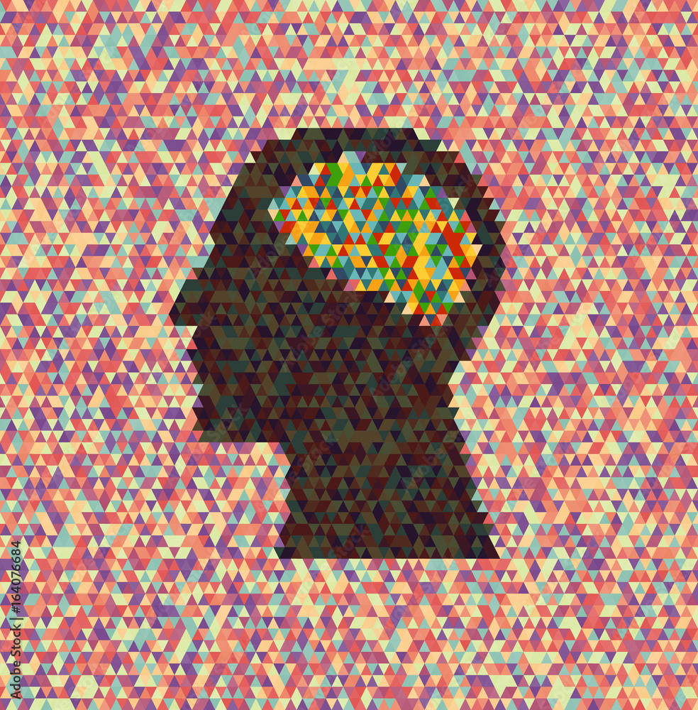 Human head shape with generative triangle seamless mosaic pattern ...