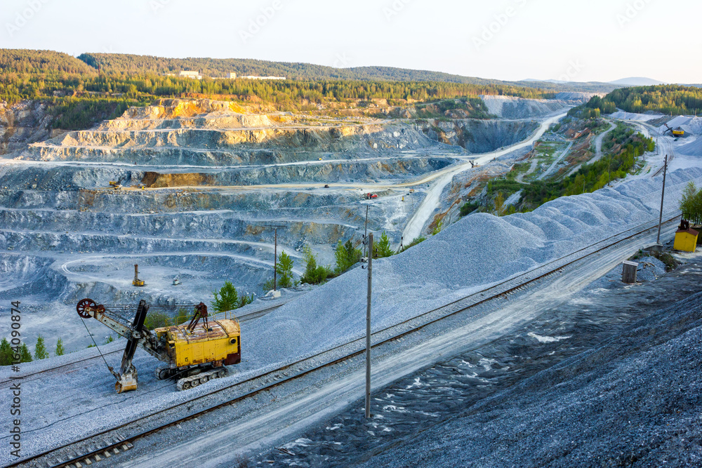 Sunset on the limestone mine Stock Photo | Adobe Stock
