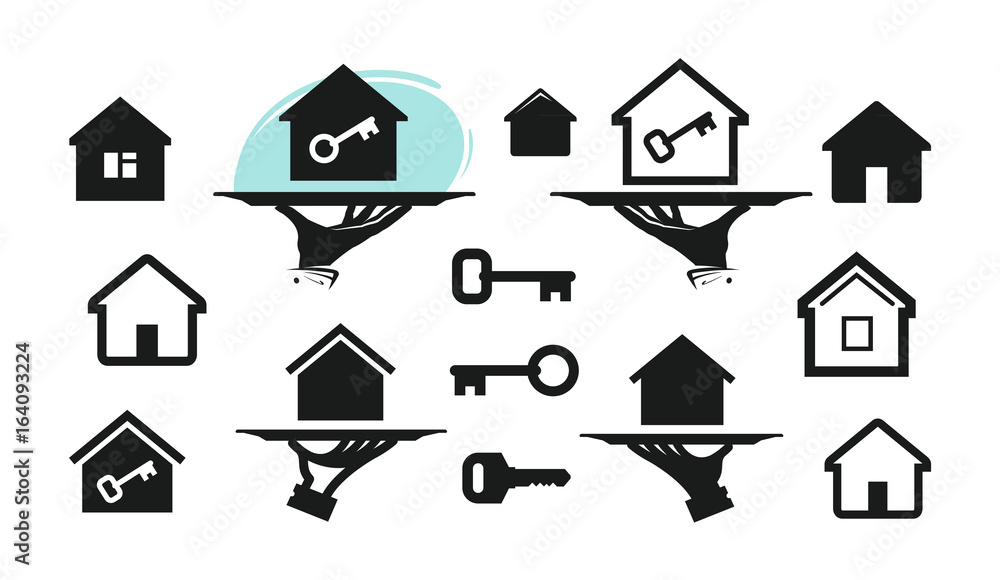 Stockvector House, home set icons. Building, real estate, key symbol ...