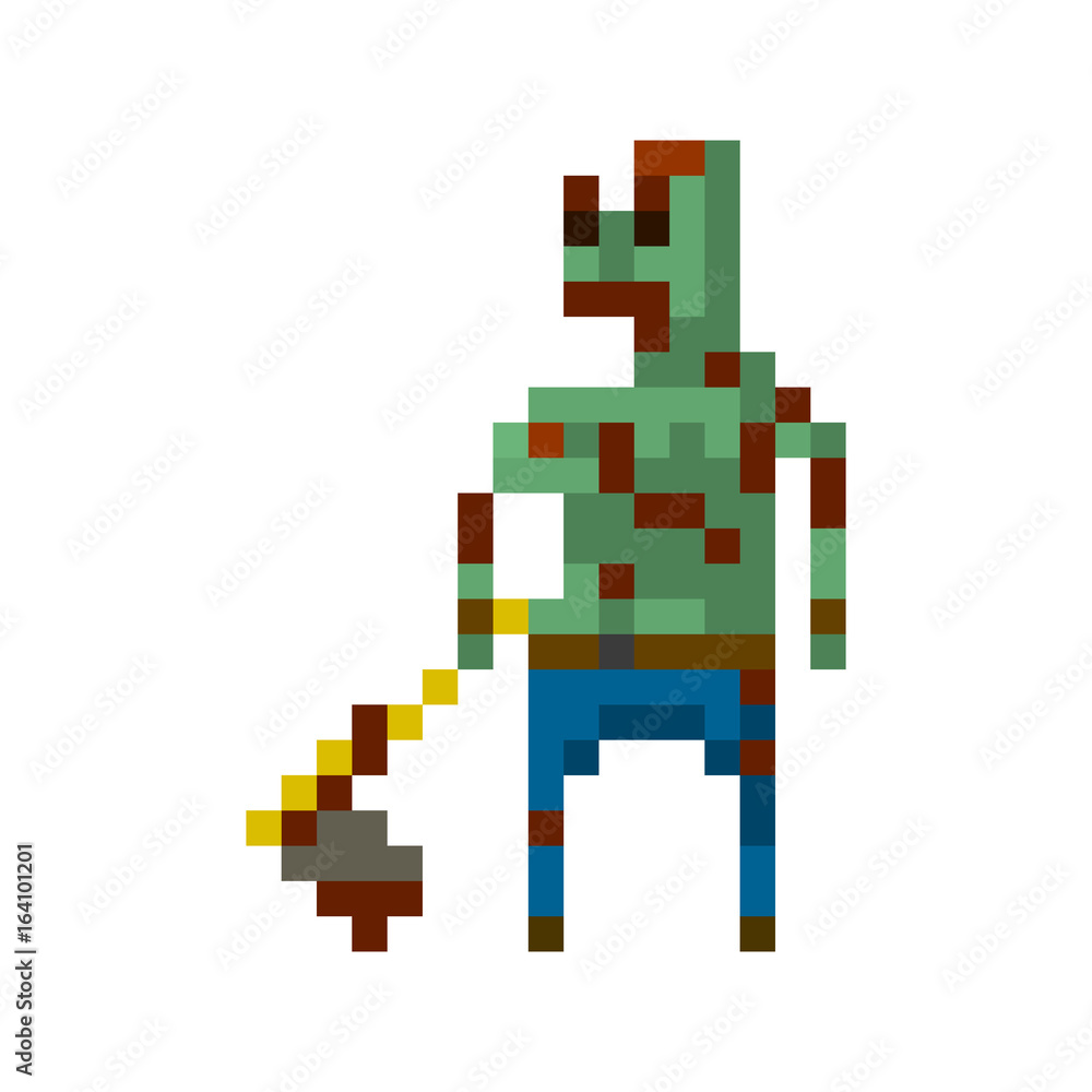 Pixel zombie with weapons for games and applications Stock Vector ...