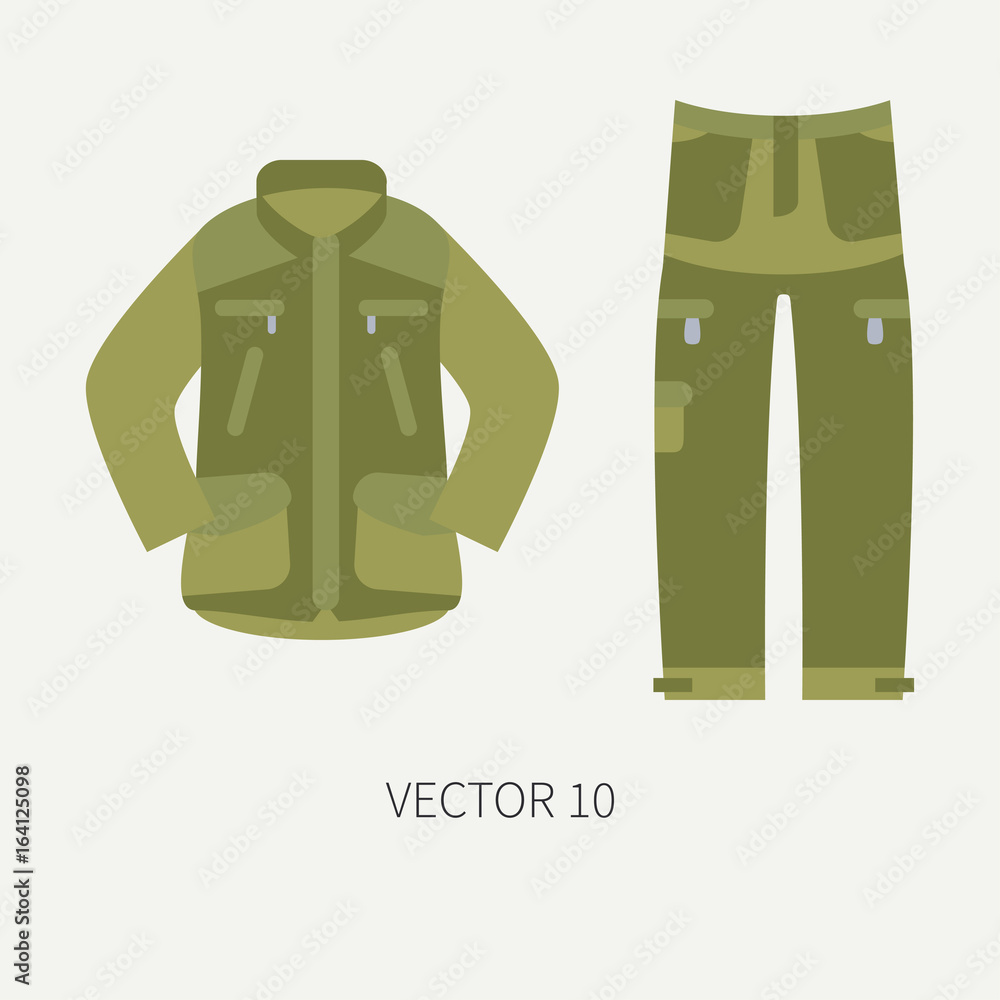 Line tile color vector hunt and camping icon khaki jacket, pants ...