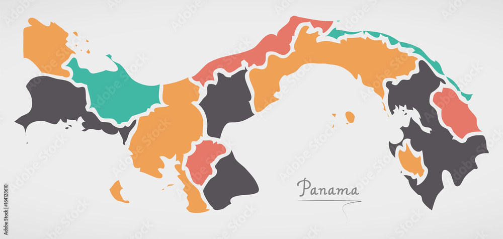 Panama Map with states and modern round shapes Stock Vector | Adobe Stock