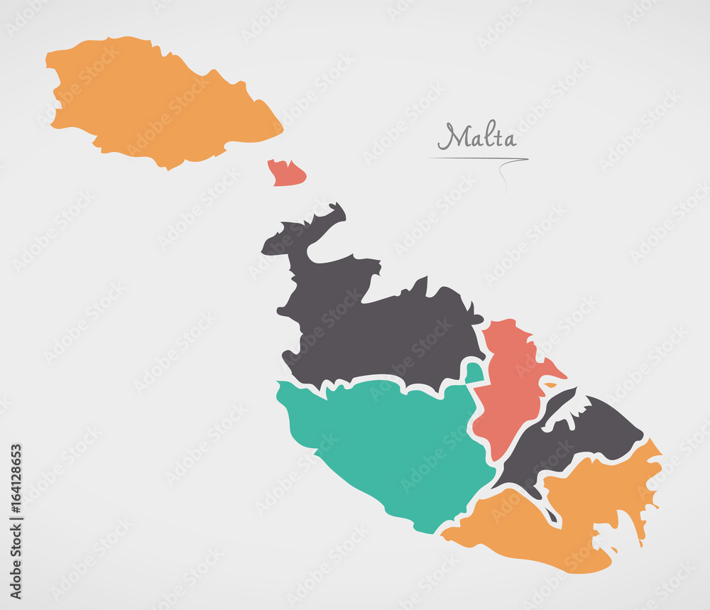 Malta Map with states and modern round shapes Stock Vector | Adobe Stock