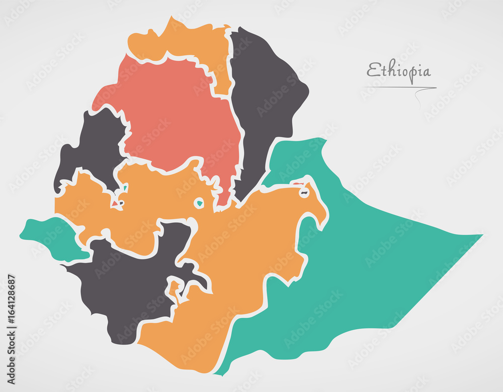 Photo & Art Print Ethiopia Map with states and modern round shapes ...