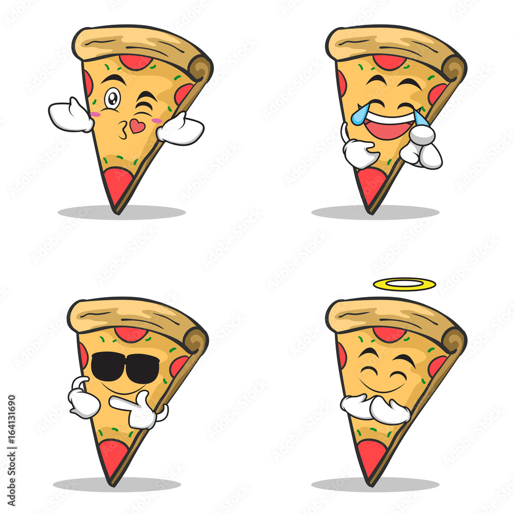 Collection pizza character cartoon set Stock Vector | Adobe Stock