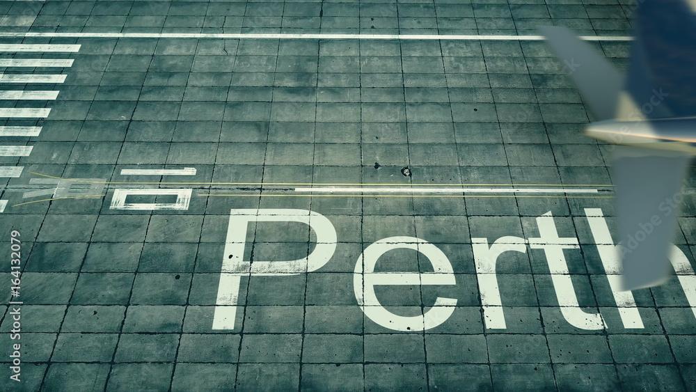 Aerial view of an airplane arriving to Perth airport. Travel to ...