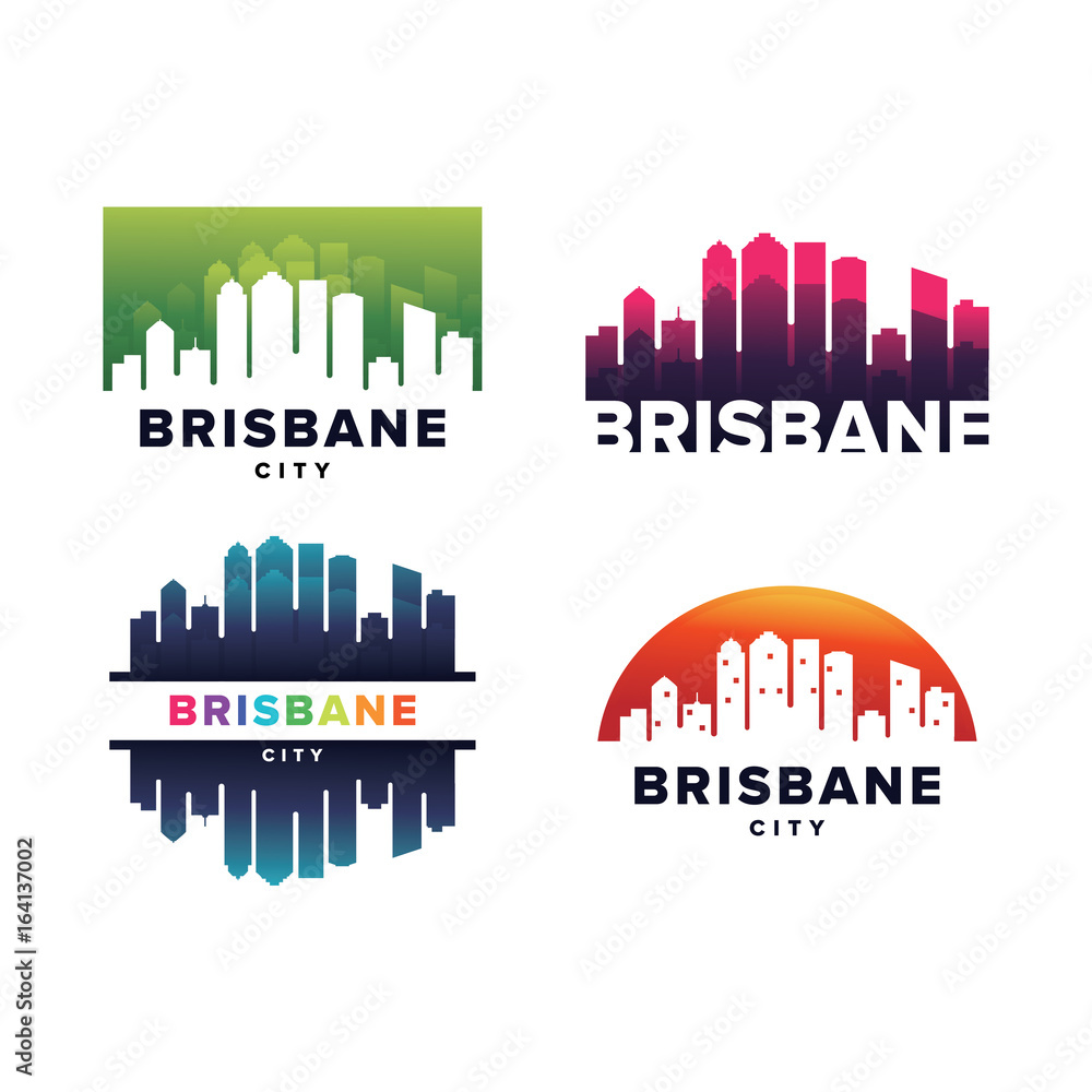 Cityscapes Skylines of Brisbane City Silhouette Logo Template ...