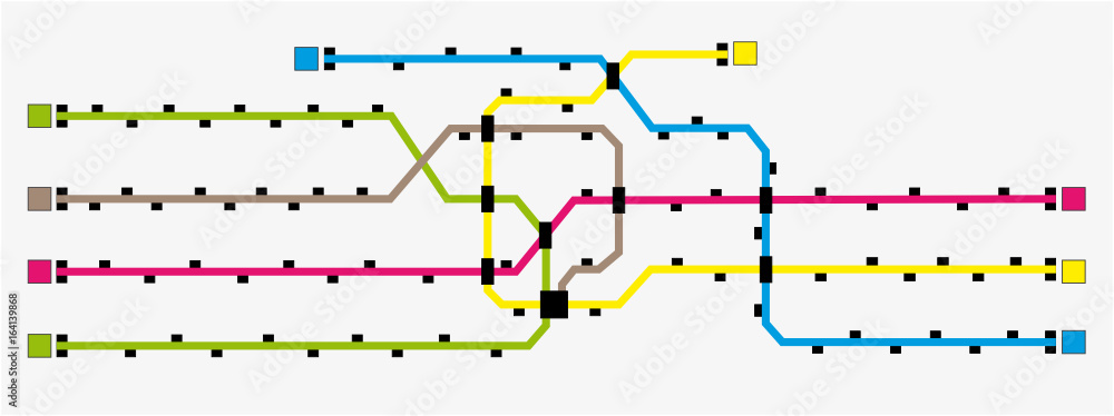 Imaginary colored subway map with stations Stock Vector | Adobe Stock