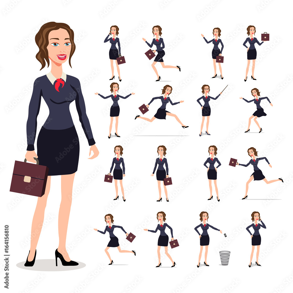 set Flat vector illustration of business women silhouettes full length ...