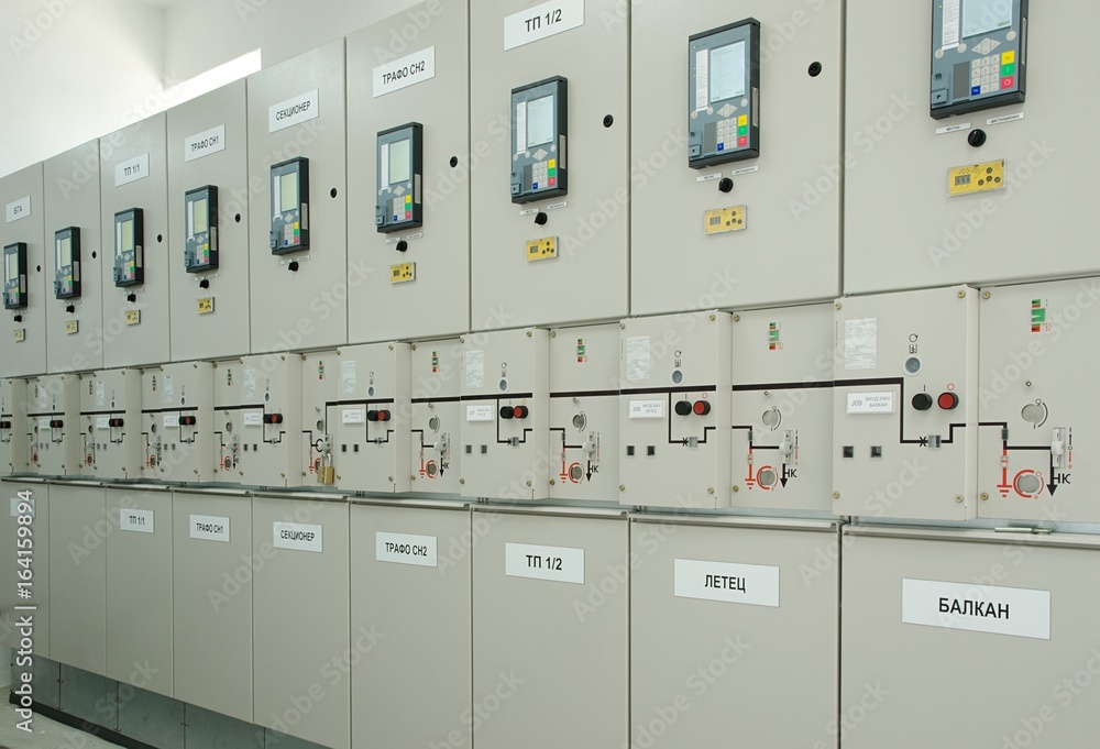 Switchgear in the electrical room. Substation control and automation ...
