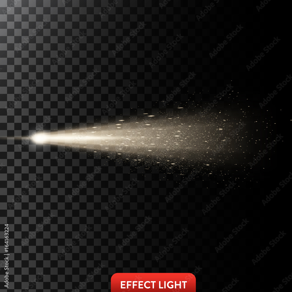 Vector illustration of a golden light ray with glitter, a light beam ...