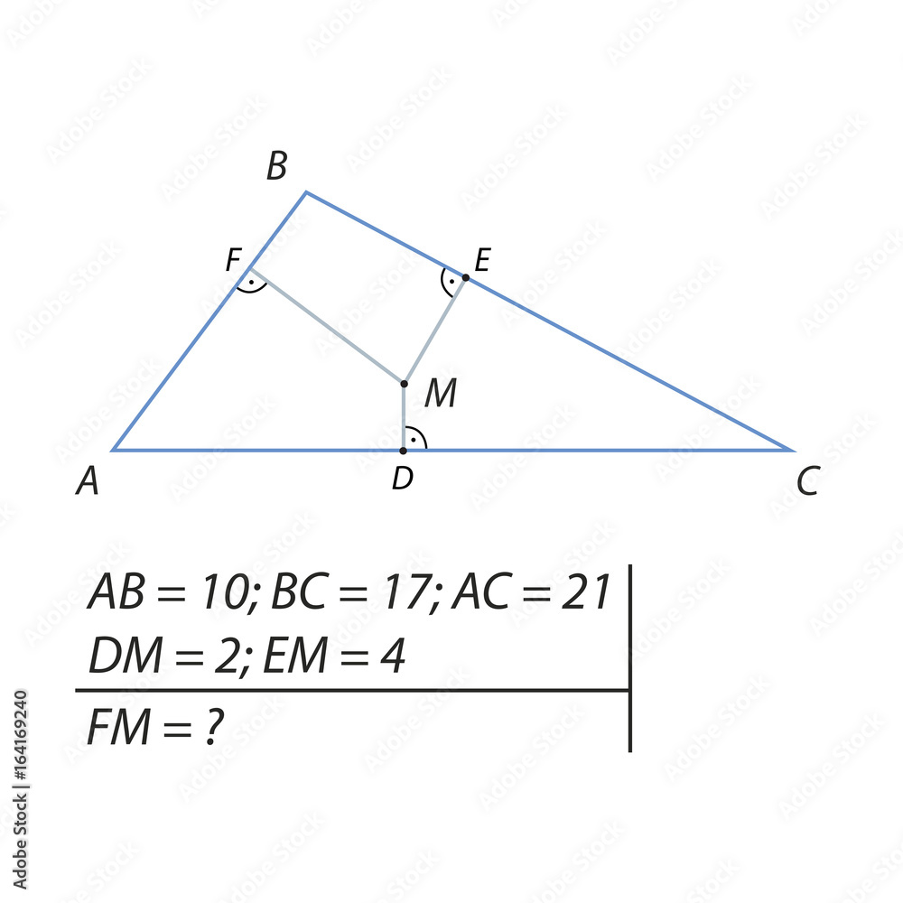 The problem of calculating a segment of a FM in a triangle Stock Vector ...