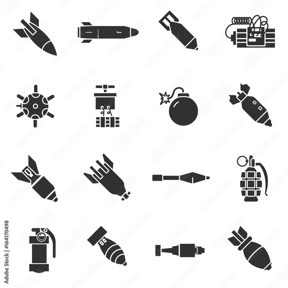 Bombs. Missiles and warheads. Monochrome icons. Stock Vector | Adobe Stock