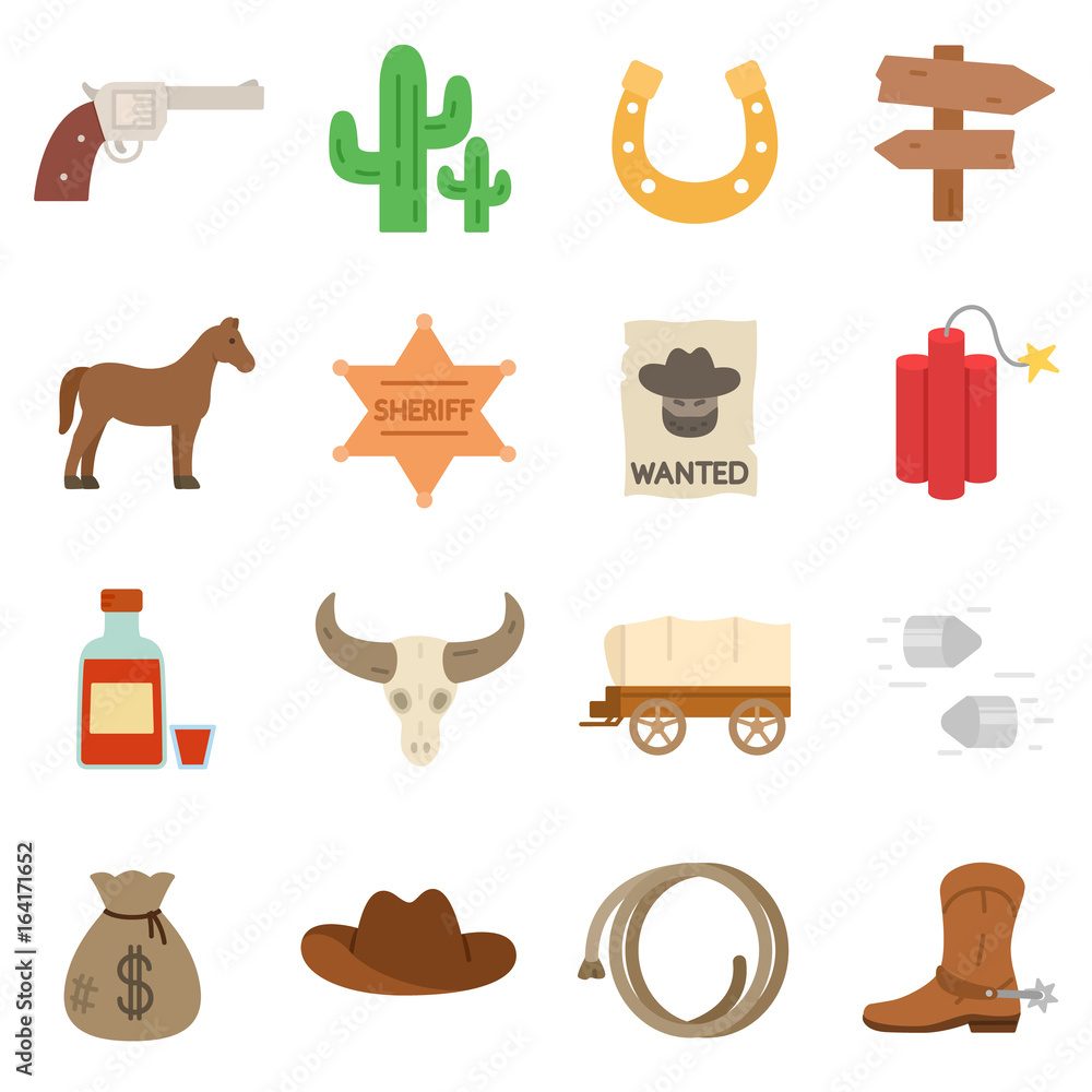 Wild West. icon set. American Frontier. isolated vector illustration ...