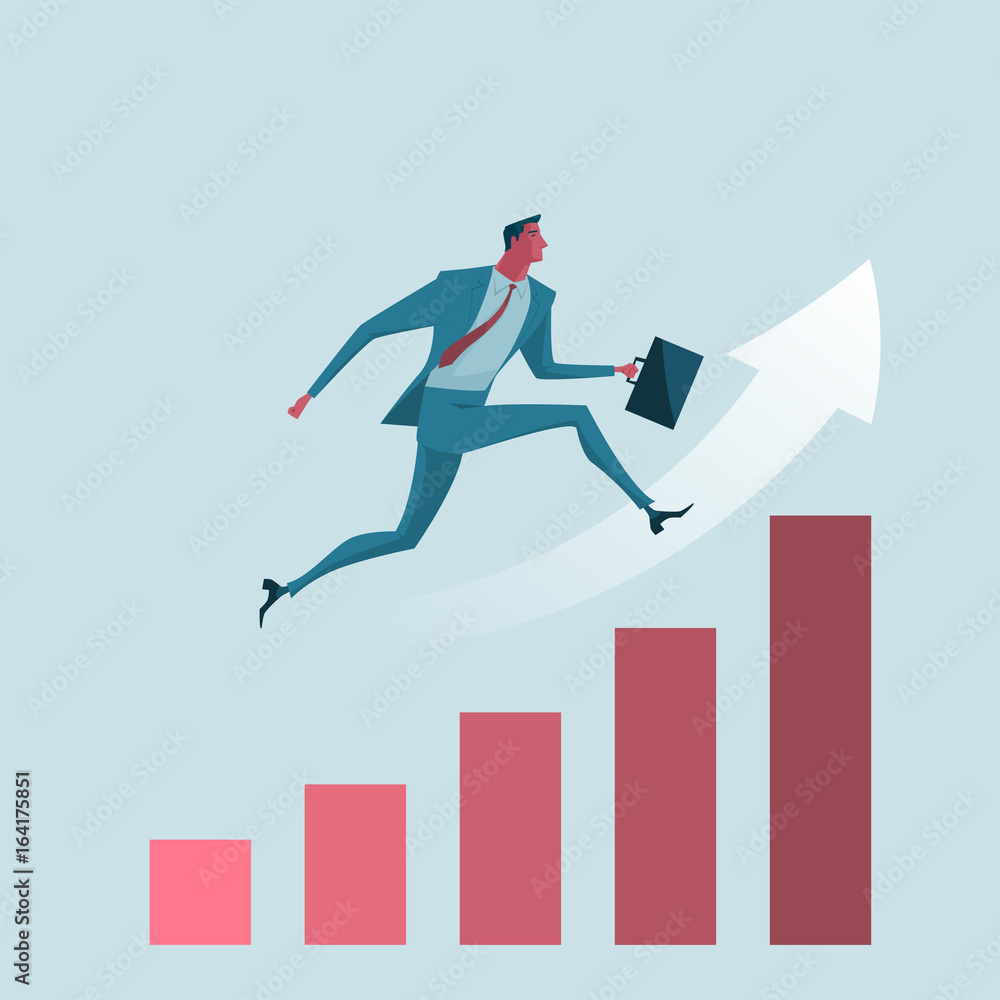 Businessman jumping over the chart. metaphor or symbol of overcoming ...