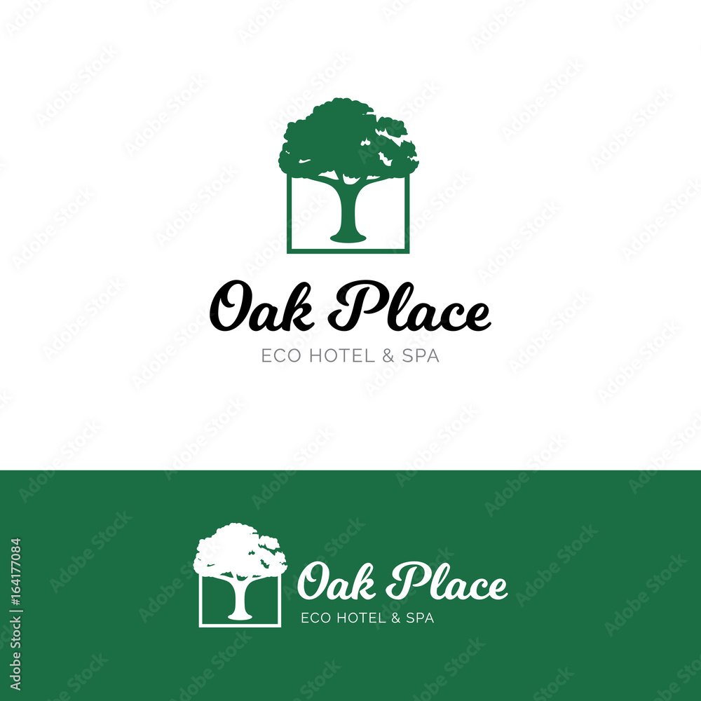 Oak logo for hotel and spa salon. Eco nature symbol with minimalistic ...