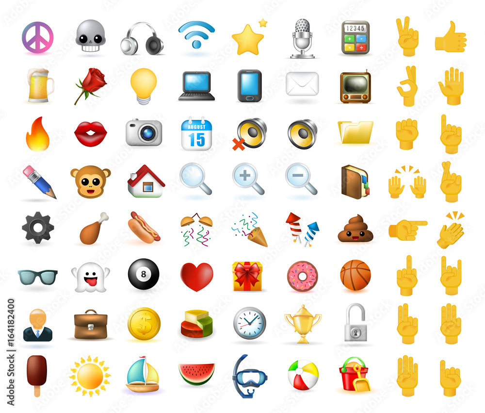 Set of Realistic Cute Elegant Multimedia and Interface Icons on White ...