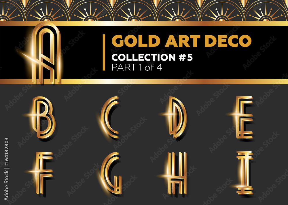 Vector Art Deco 3D Font. Shining Gold Retro Alphabet. Gatsby Style ...