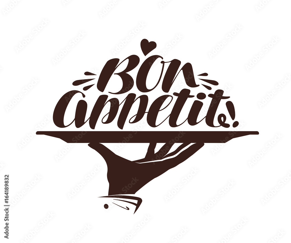 Bon appetit logo. Label for design menu restaurant or cafe. Handwritten ...