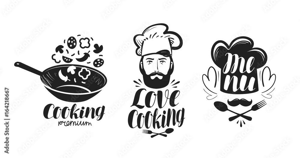 Cooking, cuisine logo. Label set for design menu restaurant or cafe ...