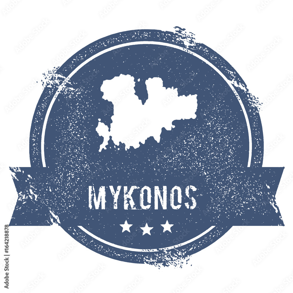 Mykonos logo sign. Travel rubber stamp with the name and map of island ...