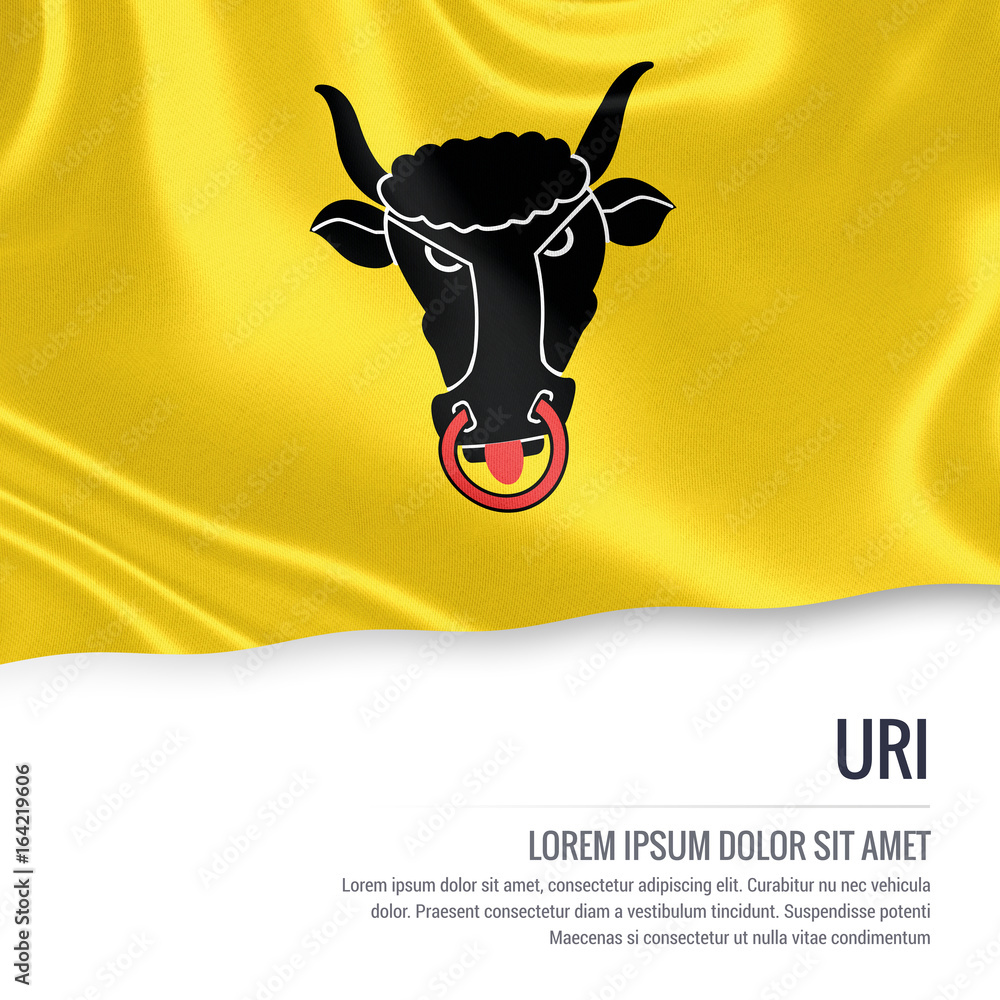 Switzerland state Uri flag waving on an isolated white background ...