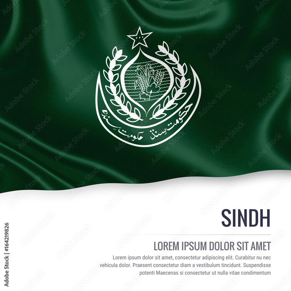 Pakistan state Sindh flag waving on an isolated white background. State ...