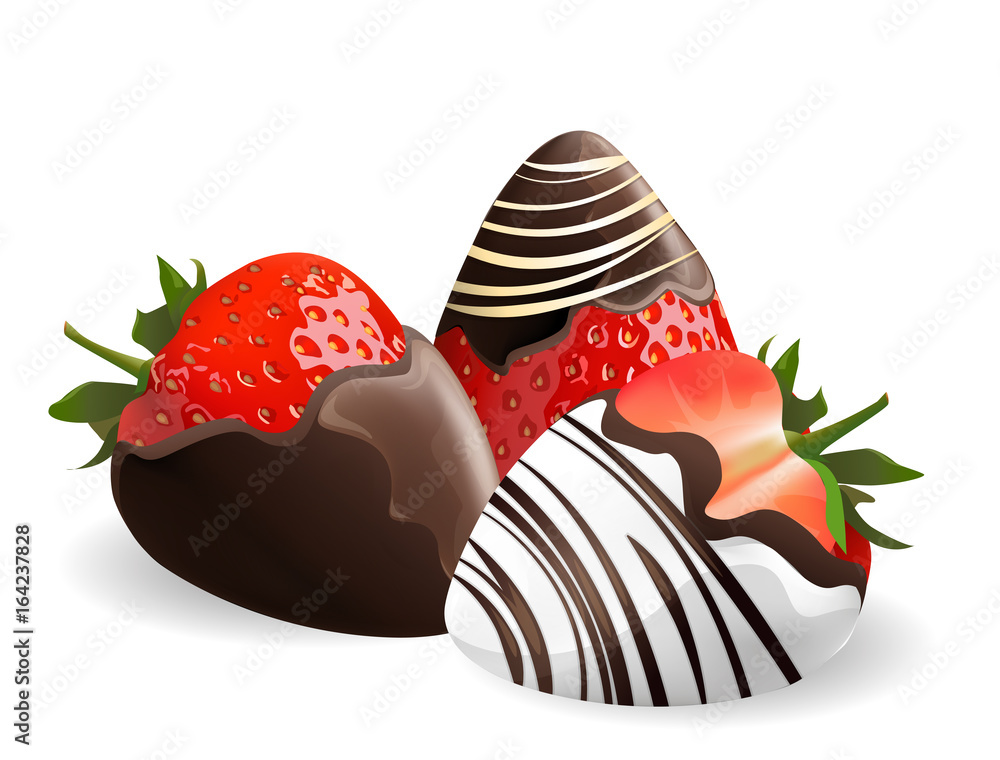 strawberry with chocolate dipping isolated on white background, vector ...