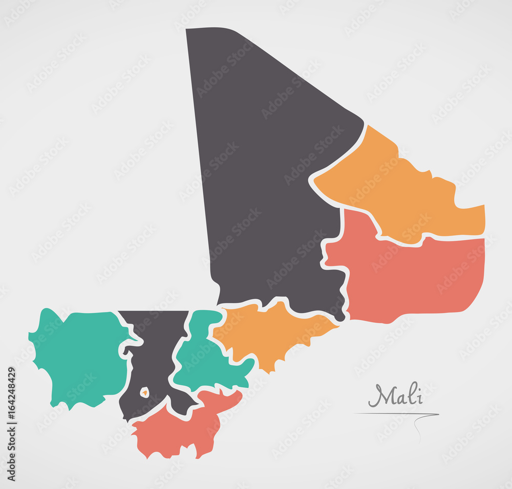 Mali Map with states and modern round shapes Stock Vector | Adobe Stock