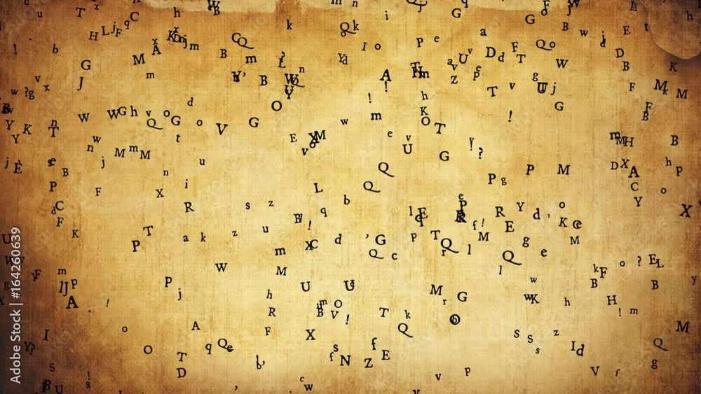 Old sytle letters / characters flying over old brown paper. High ...