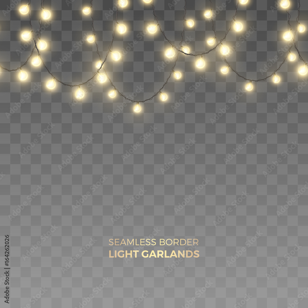 Vector horizontally seamless border of realistic short light garlands ...