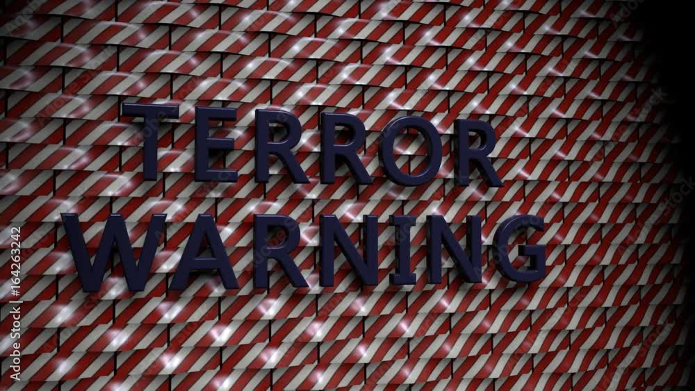 Wall of rounded Plates with the Text "Terror Warning", with a Camera ...