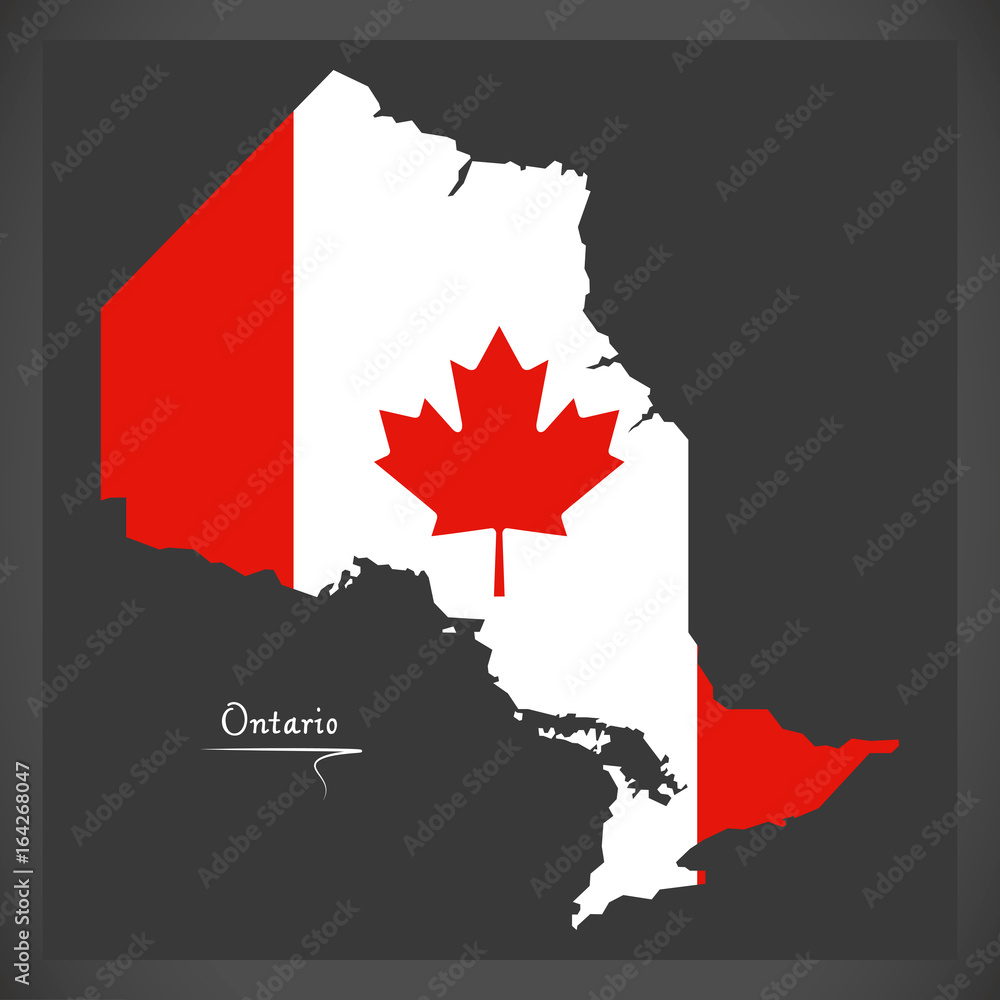 Ontario Canada map with Canadian national flag illustration Stock ...