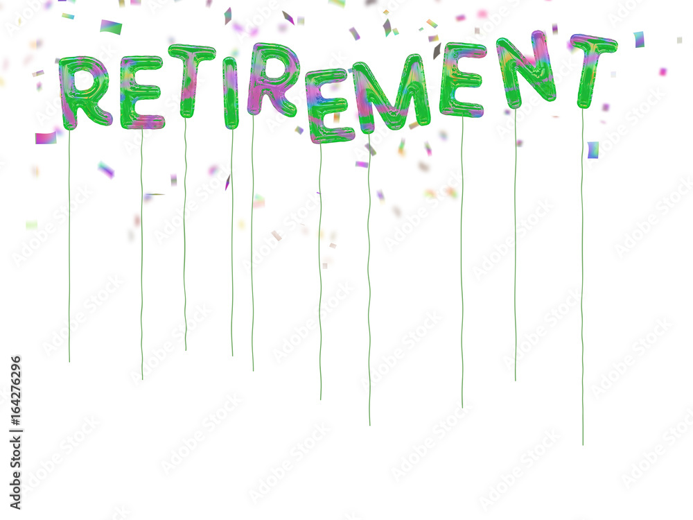Happy retirement balloons with falling confetti. Stock Illustration ...