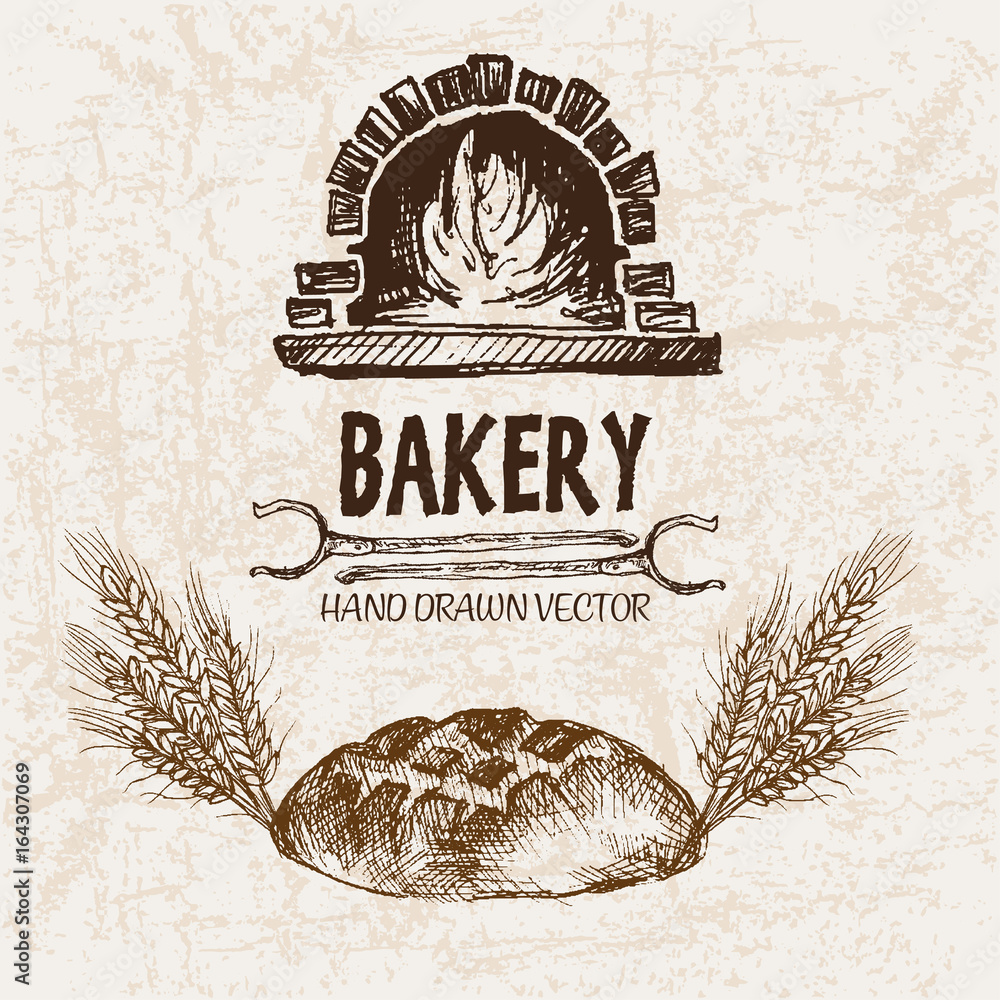 Digital vector detailed line art bakery and bread hand drawn retro ...