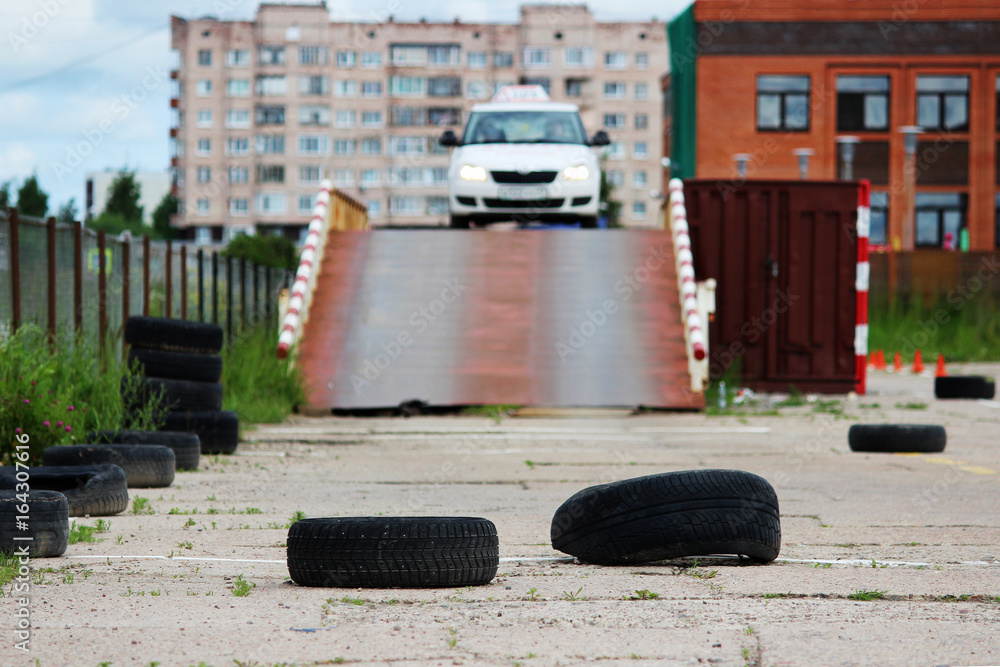 many Rubber tires from wheels are on site for training where drivers ...