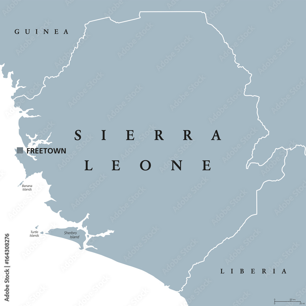 Sierra Leone political map with capital Freetown and international ...