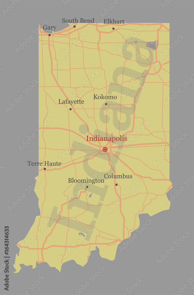 Indiana accurate vector exact detailed State Map with Community ...