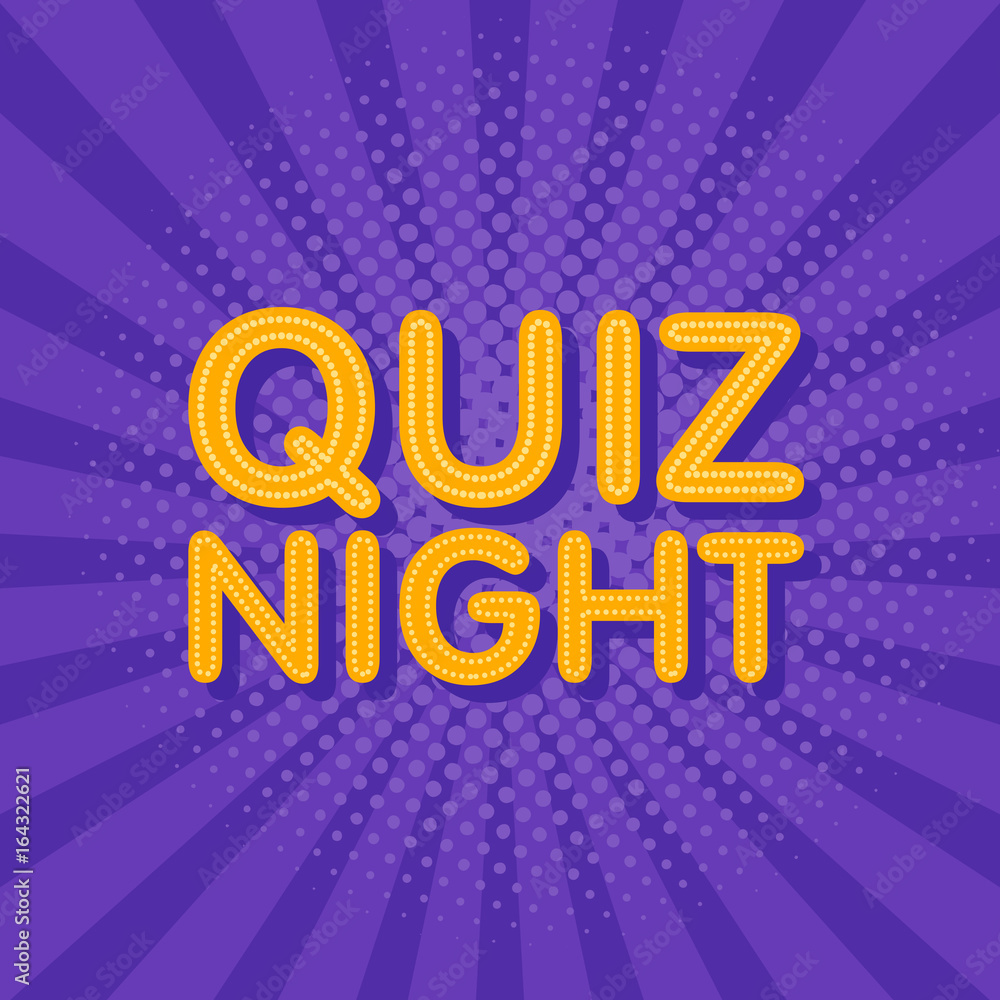 Quiz Night neon light sign in retro twist background with stars. Poster ...