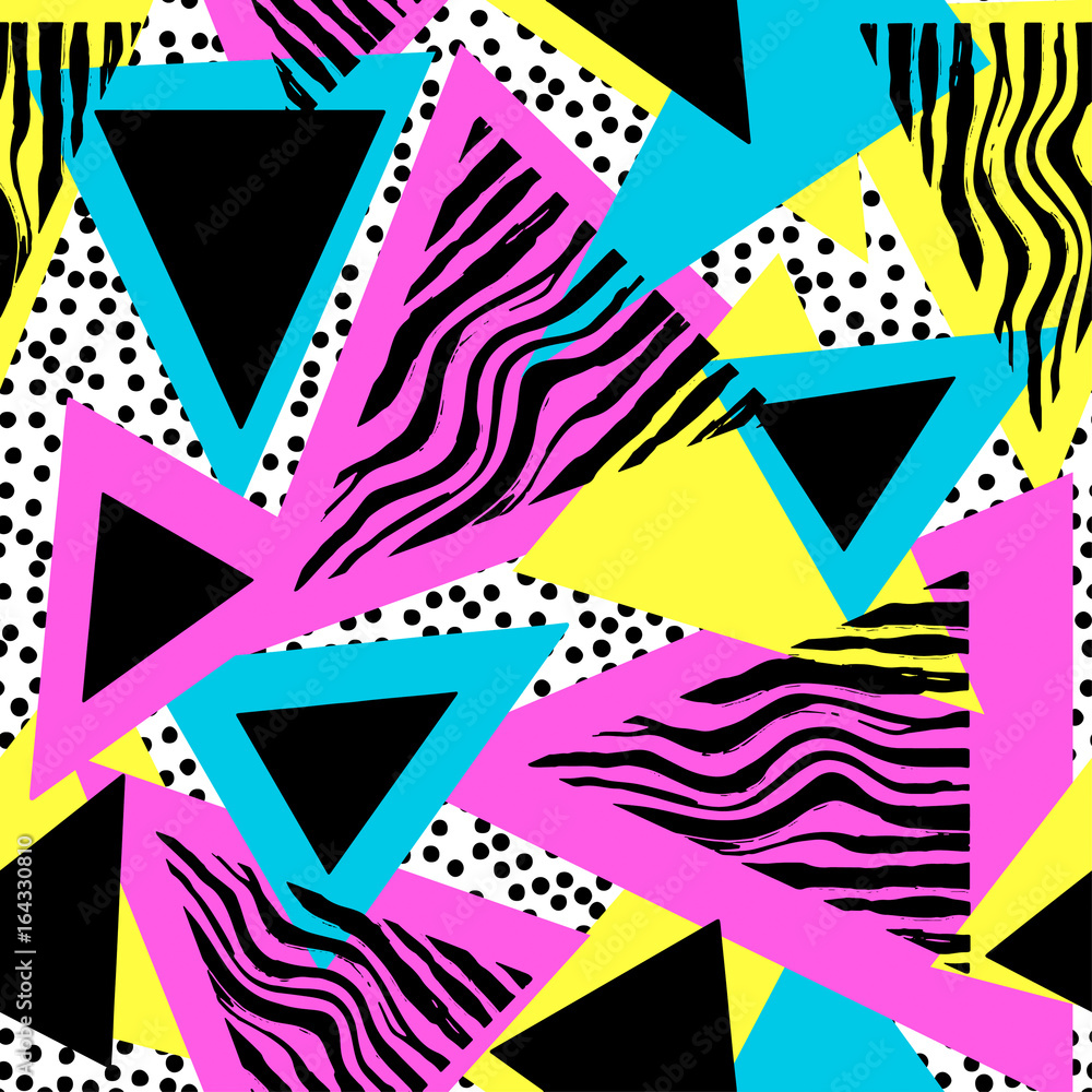 Memphis style hand drawn textured seamless pattern Stock Vector | Adobe ...