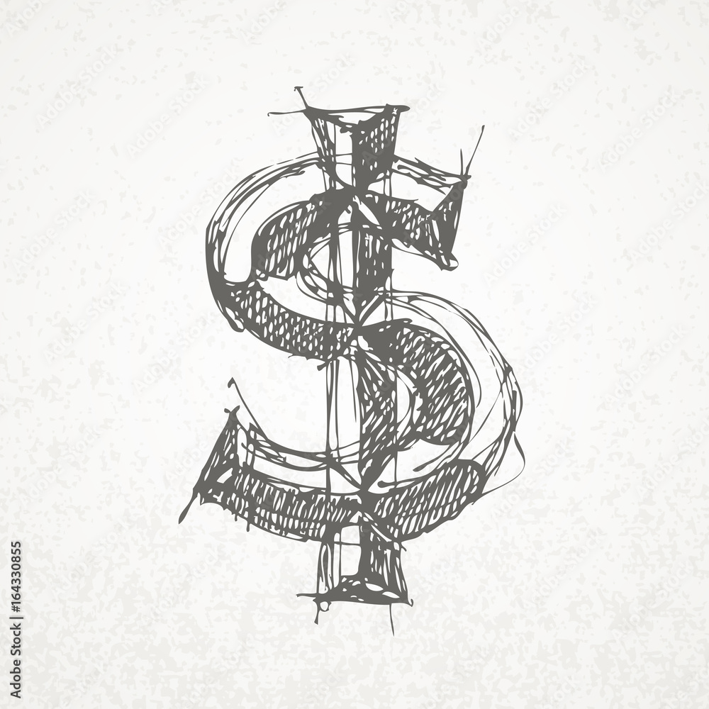 Dollar sign. Hand drawn vector sketch on grunge background Stock Vector ...