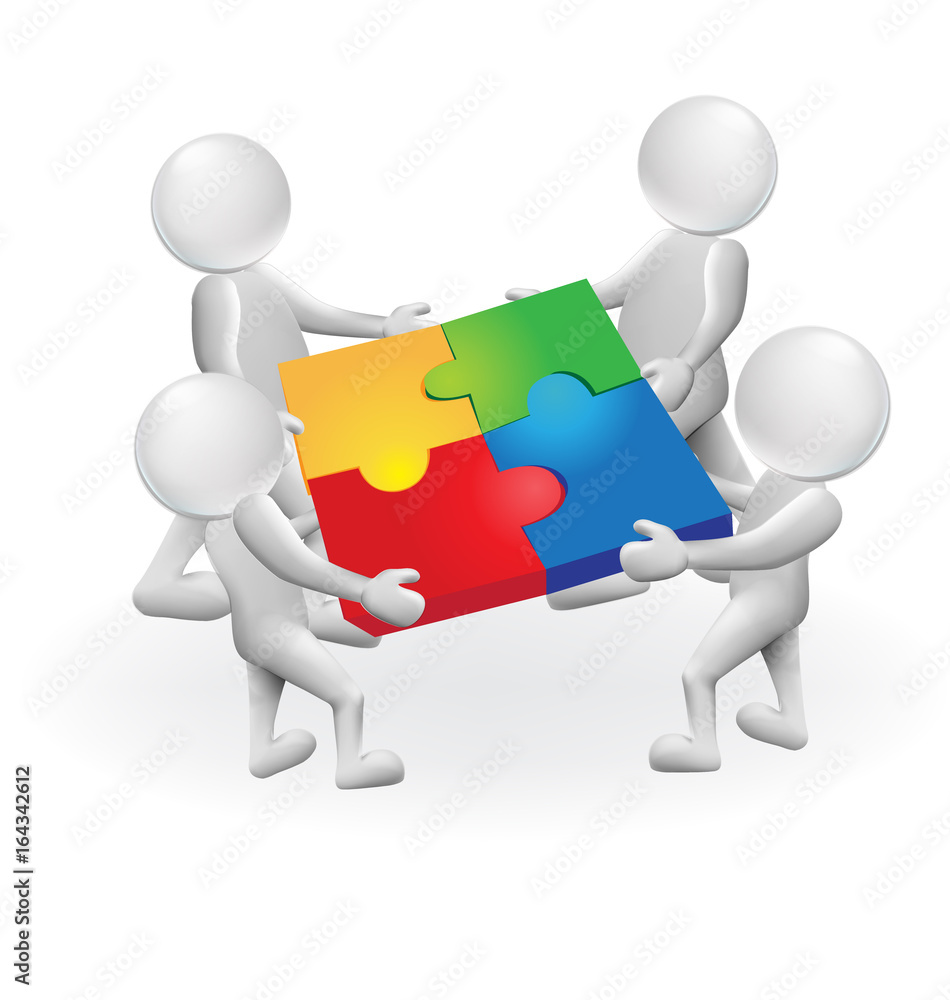 3d white people men finding a puzzle solution icon vector logo template ...
