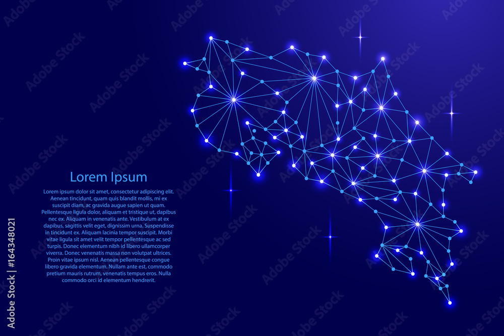 Stockvector Costa Rica map of polygonal mosaic lines network, rays and ...