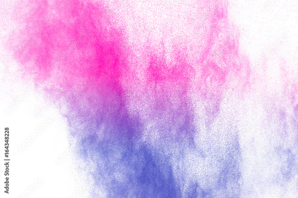 abstract pink-purple powder splatted on white background,Freeze motion ...