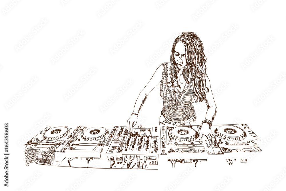 Sketch of DJ Girl in vector. Stock Vector | Adobe Stock