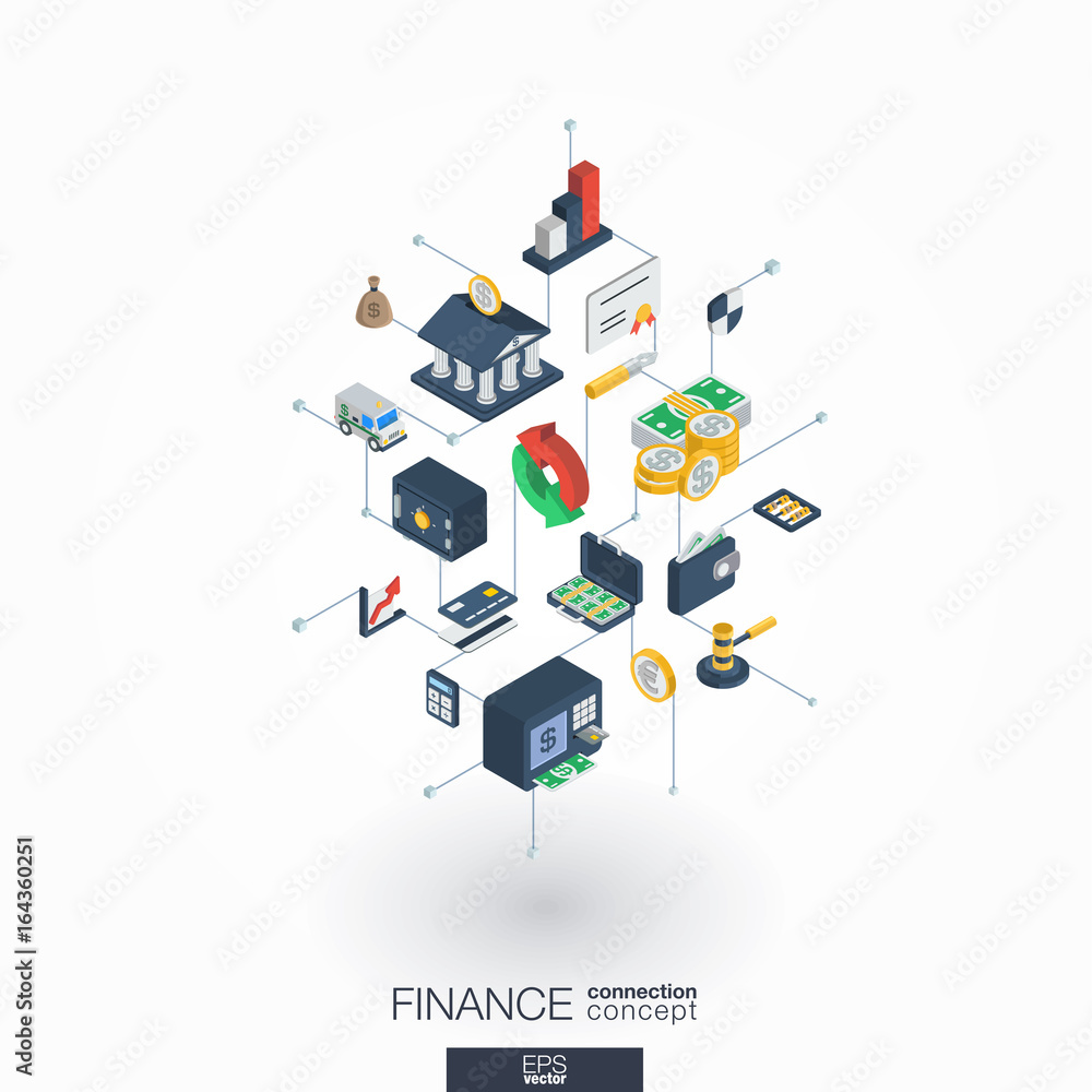 Finance integrated 3d web icons. Digital network isometric interact ...