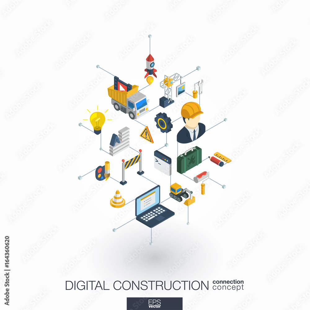 Website under construction integrated 3d web icons. Digital network ...