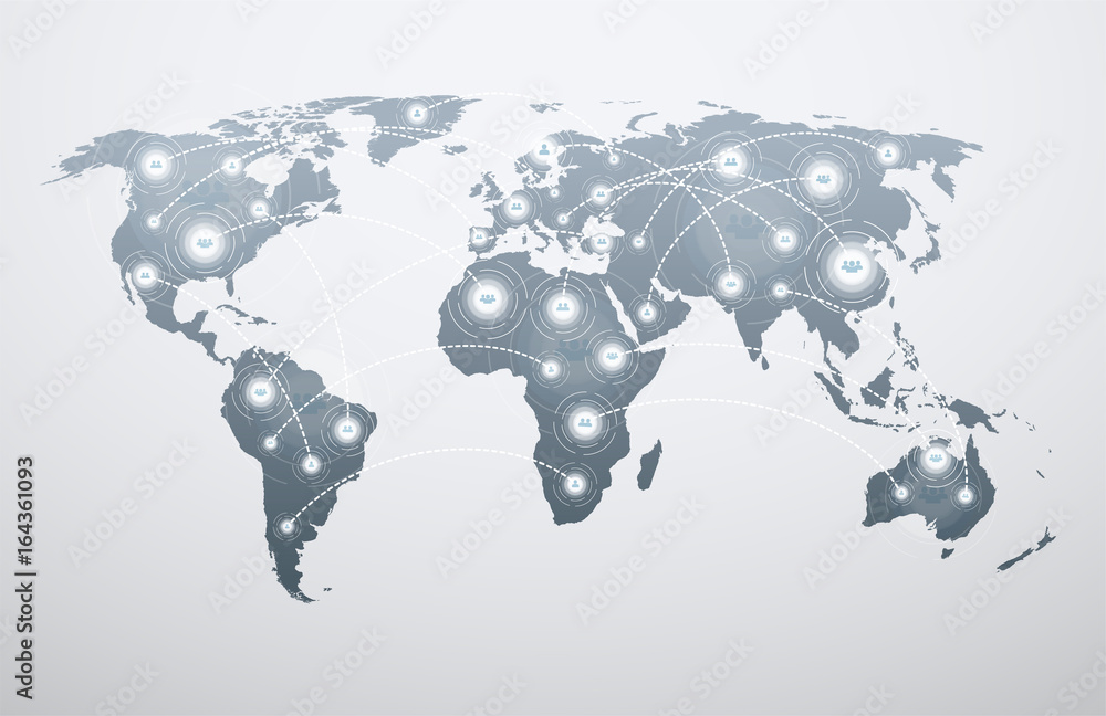 World map with global connections. Concept of connecting people to ...