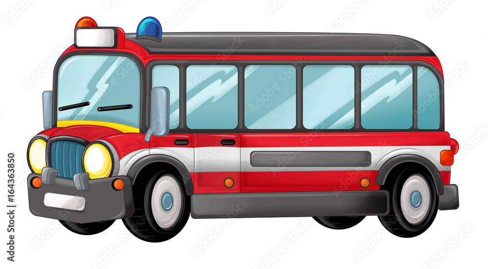 Cartoon funny looking cartoon fireman bus isolated - illustration for ...