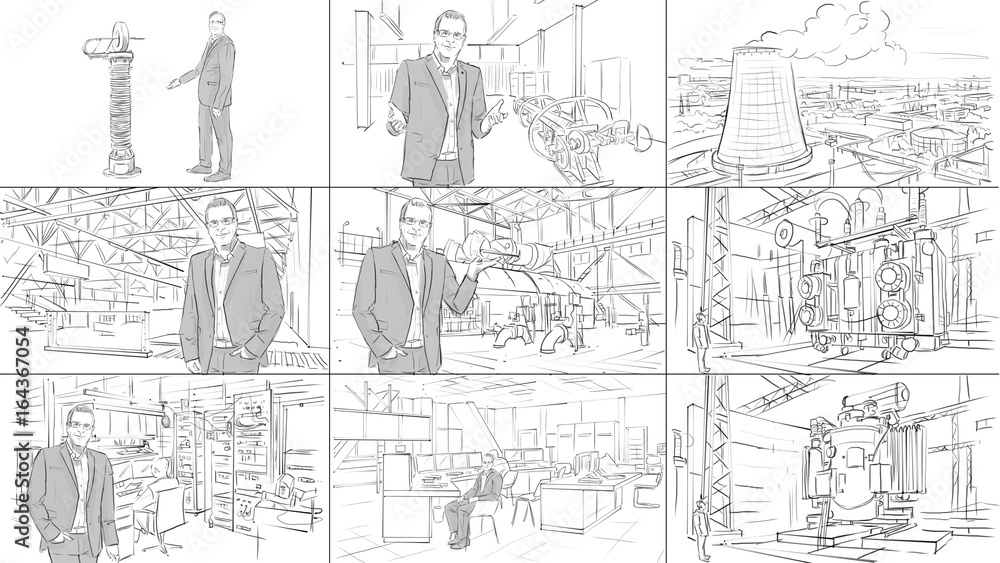 Industrial interiors storyboard Stock Illustration | Adobe Stock